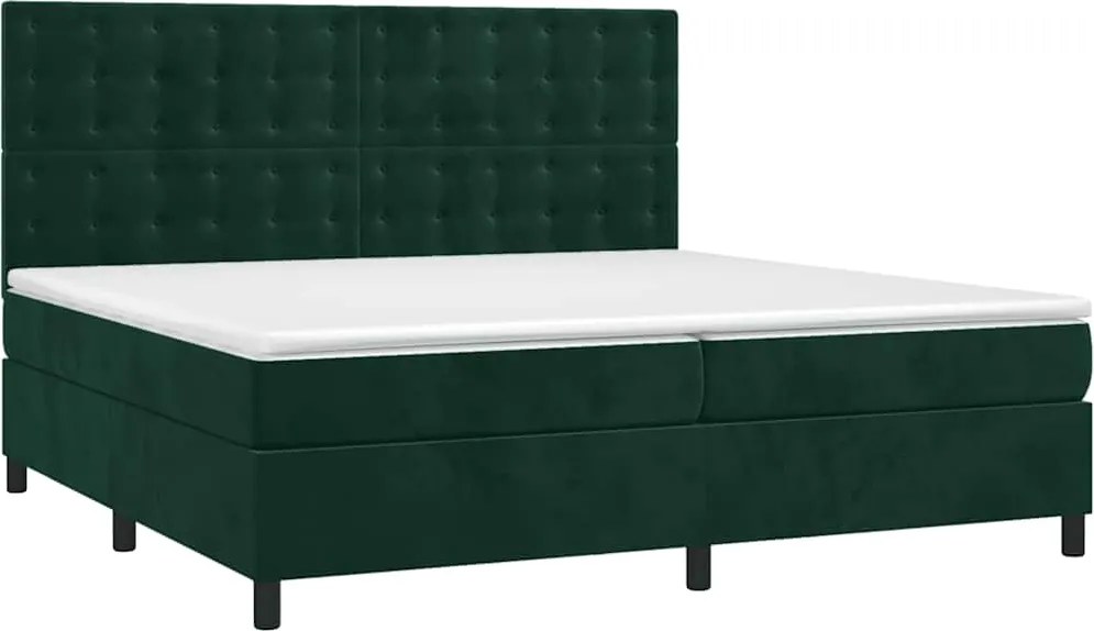 Box spring postel s matrací a LED tmavě zelená 200x200 cm samet 3136386
