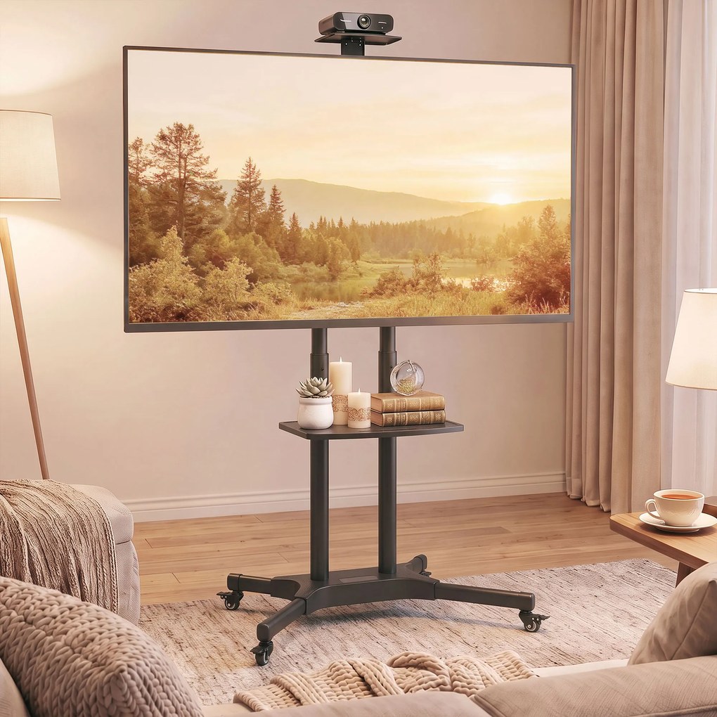 HOMCOM TV stojan na kolečkách pro TV 32-75 palců, výškově nastavitelný TV stojan s 2 policemi, kovový, max. VESA 400x600 mm