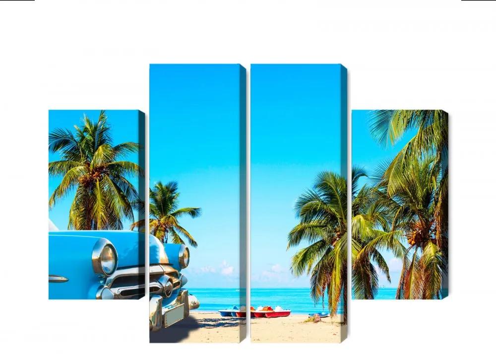 Vícedílný obraz Pláž Varadero Na Kubě A Americké Auto Nedostatek Nedostatek Plátno Canvas 80x60