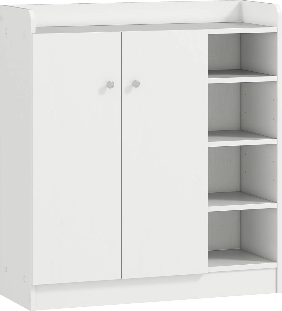 HOMCOM botník komoda se 2 dvířky a 4 přihrádkami do předsíně v bílé barvě 83x30x90 cm, úsporný a moderní |