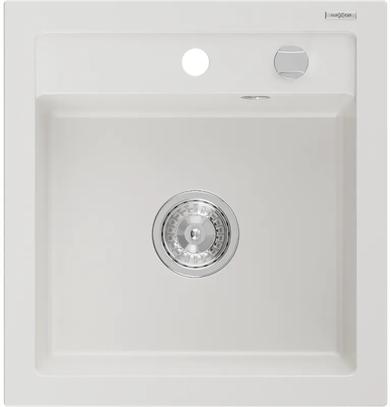 Mexen Vito granitový dřez 1-komorový 520 x 490 mm, bílý, sifon chrom - 6503521000-20