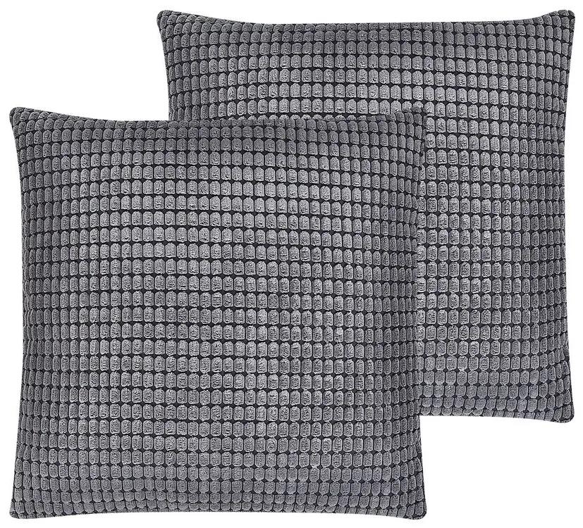 Sada 2 sametových polštářů s geometrickým vzorem 45 x 45 cm šedých ASPIDISTRA Beliani