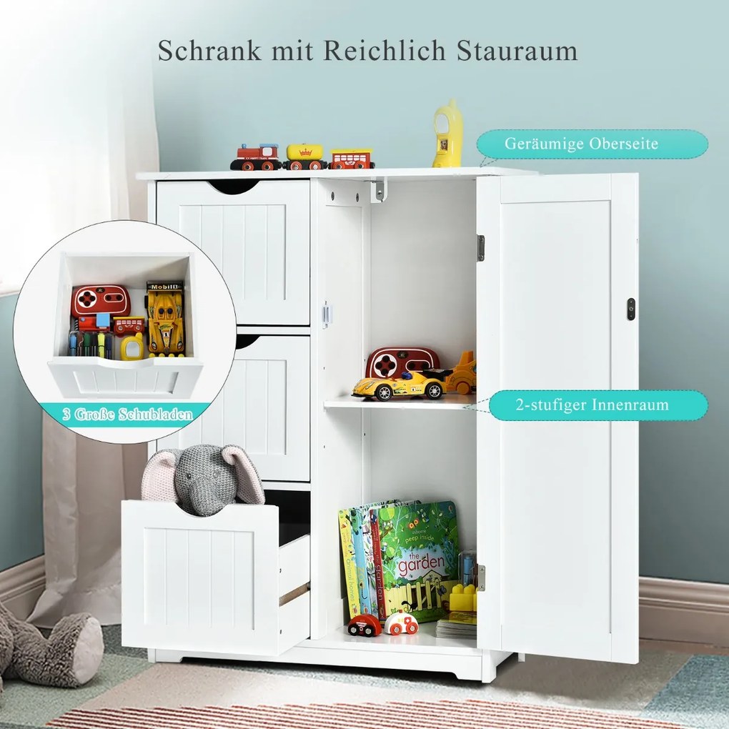 Costway Koupelnová skříňka úložná se 3 zásuvkami – 60 × 30 × 81 cm, bílý