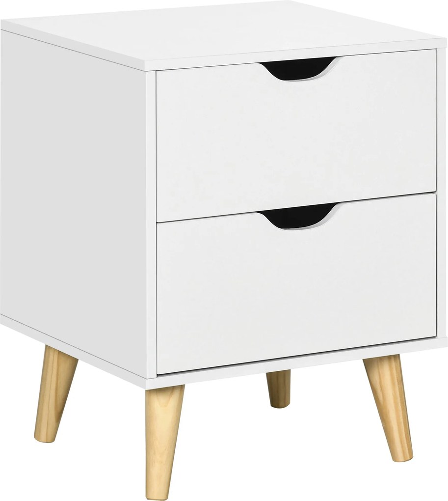 HOMCOM Noční stolek s 2 zásuvkami, skandinávský styl pro ložnici a obývací pokoj, 40 x 35 x 50,5 cm, bílý | Aosom