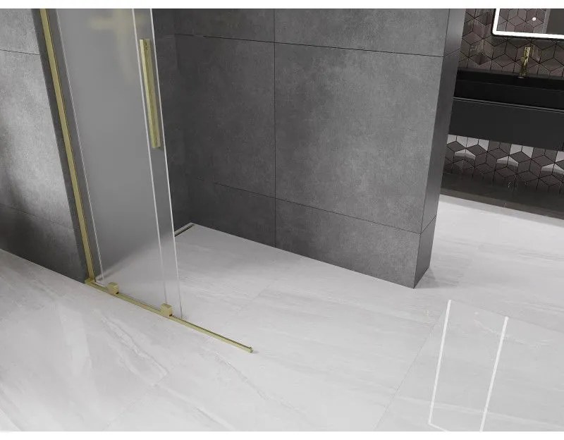 Mexen Velar L, posuvná sprchová zástěna Walk-in 120 x 200 cm, 8mm sklo námraza, zlatá matná, 871-120-003-33-55