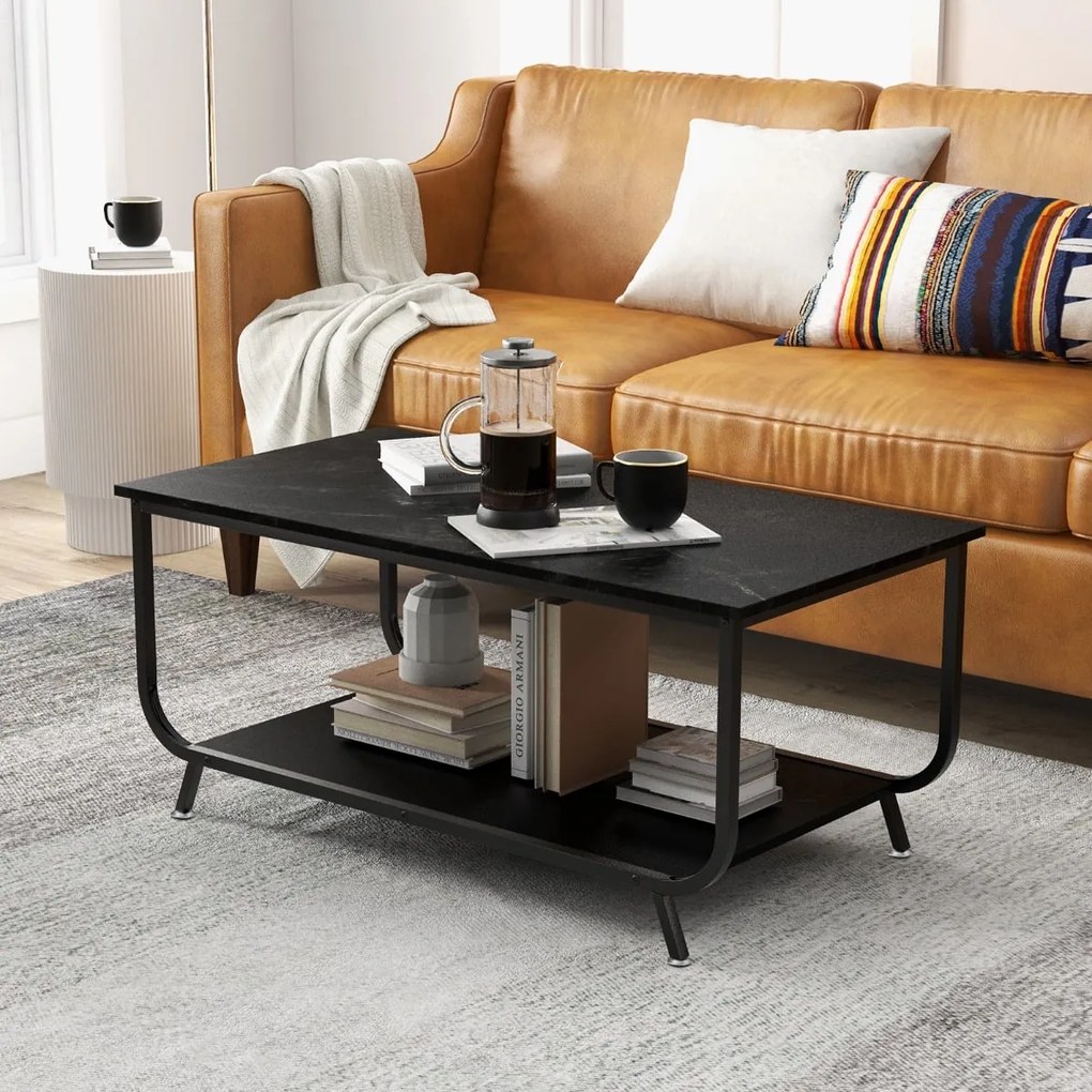 Costway Marble Konferenční stolek Obdélníkový se 2 patry – 105 × 55 × 46,5 cm