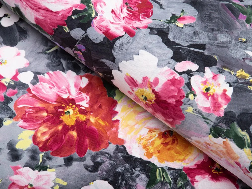 Biante Dekorační běhoun na stůl PM-020 Malované květy na šedém 35x160 cm