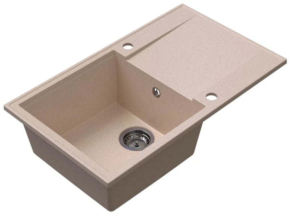 Sink Quality Sink55, kuchyňský granitový dřez 780x460x215 mm + grafitový sifon, béžová, SKQ-SINK.P.1KDOL.XB