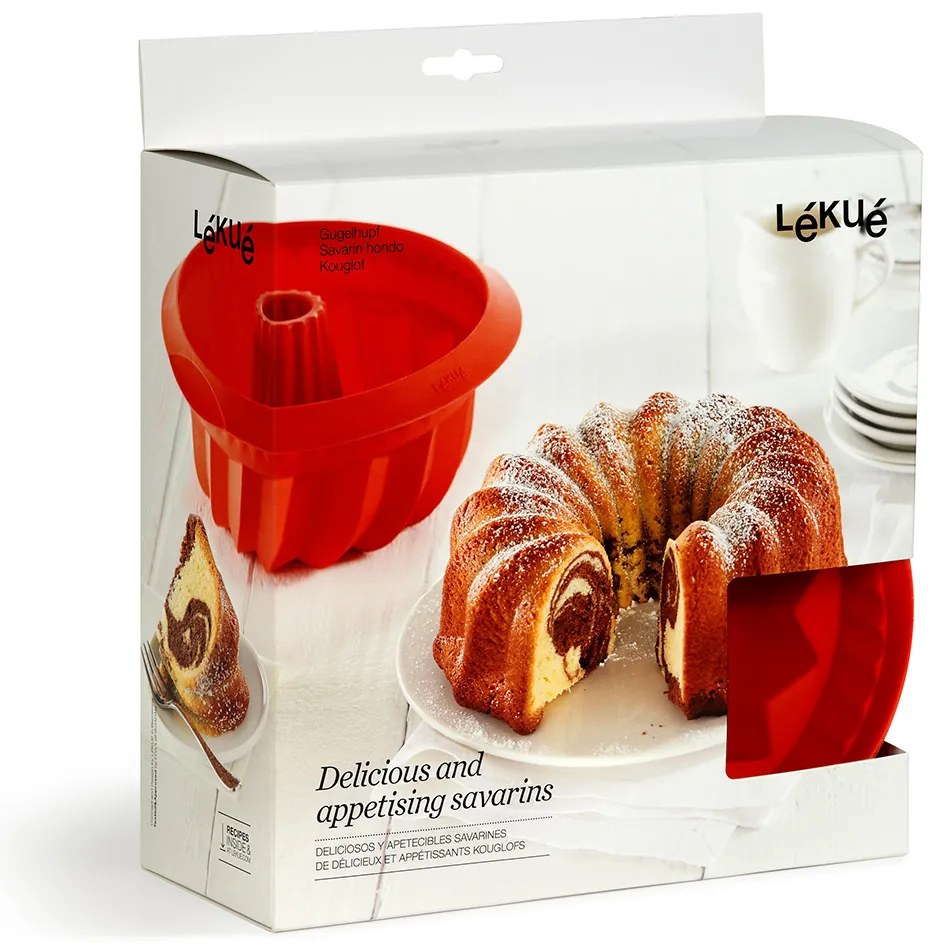 Silikonová pečicí forma na bábovku 22 cm Lekue Deep Savarin | červená