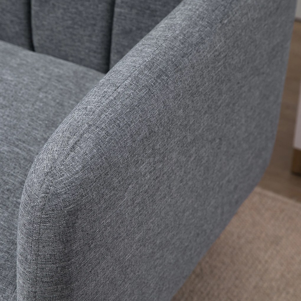 HOMCOM Rozkládací pohovka 2místná, rozkládací pohovka s funkcí spaní, polyester podobný lnu, kaučukové dřevo, šedá, 173x75x73cm
