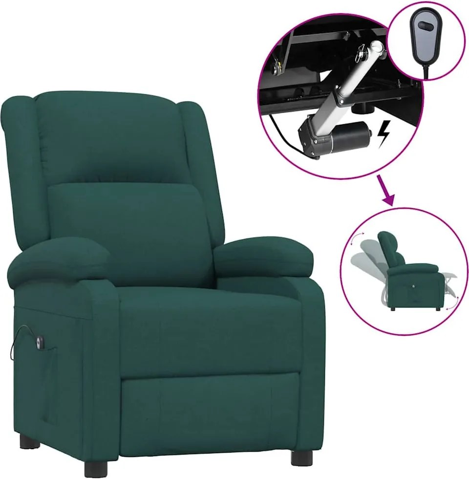 Elektrické polohovací křeslo tmavě zelené textil 3098358
