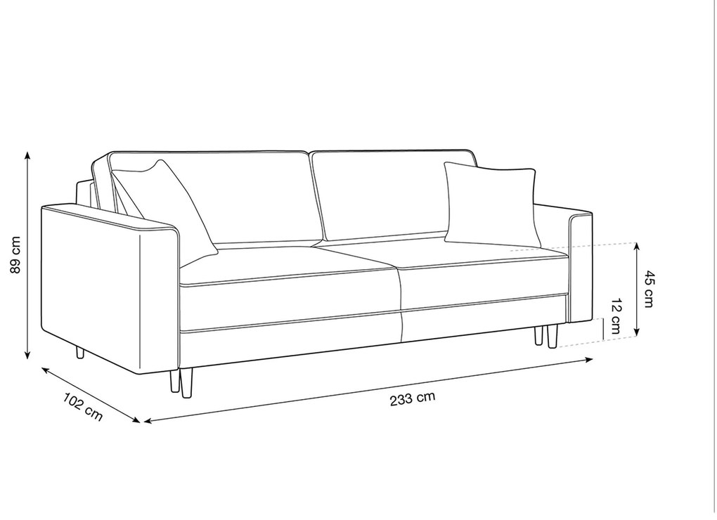 Rozkládací pohovka třímístná s úložným prostorem naduso 233 cm šedá MUZZA