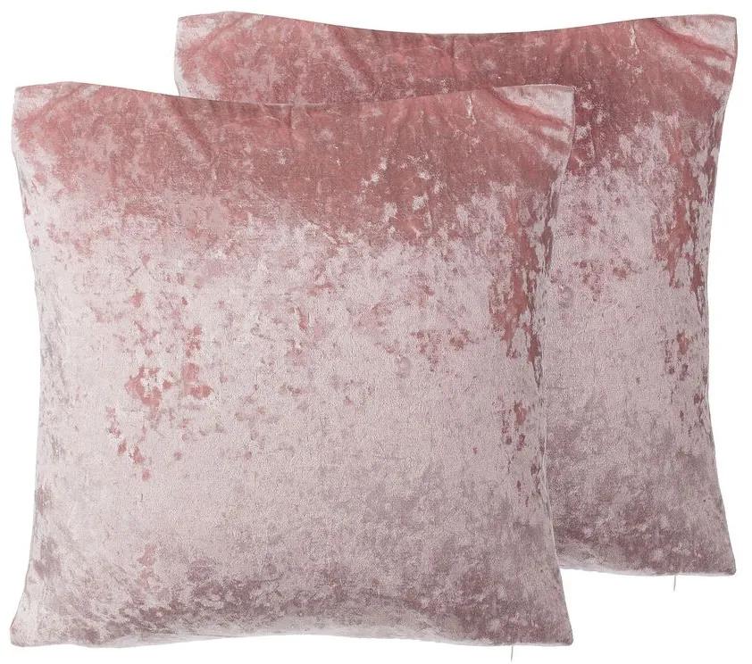 Sada 2 sametových polštářů 45 x 45 cm růžová HOSTA Beliani