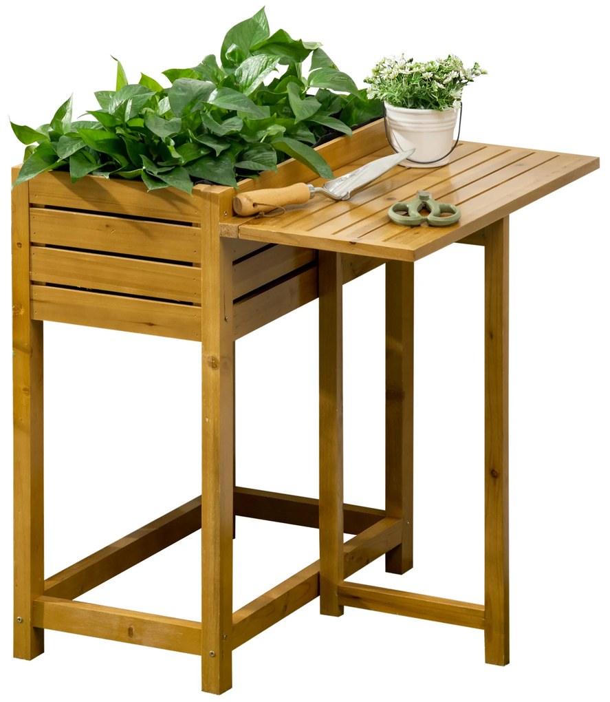 Vyvýšený záhonový truhlík Outsunny 64 x 80 x 30 cm se sklopnou deskou a dřevěným vnitřním obložením, bylinkový záhon v hnědé barvě