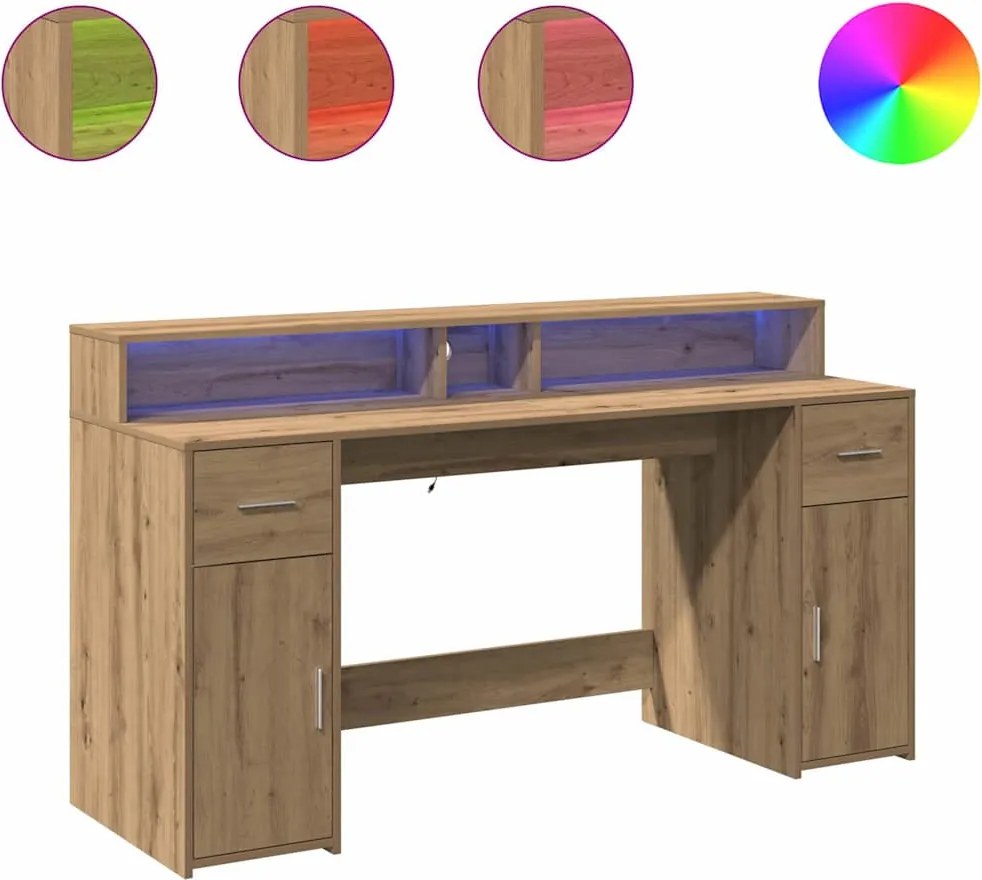 Psací stůl s LED dub artisan 160 x 55 x 91 cm kompozitní dřevo 3309437