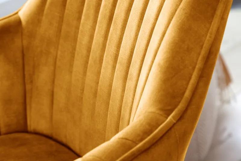 Židle Livorno hořčice žlutá sametová otočná / 41310