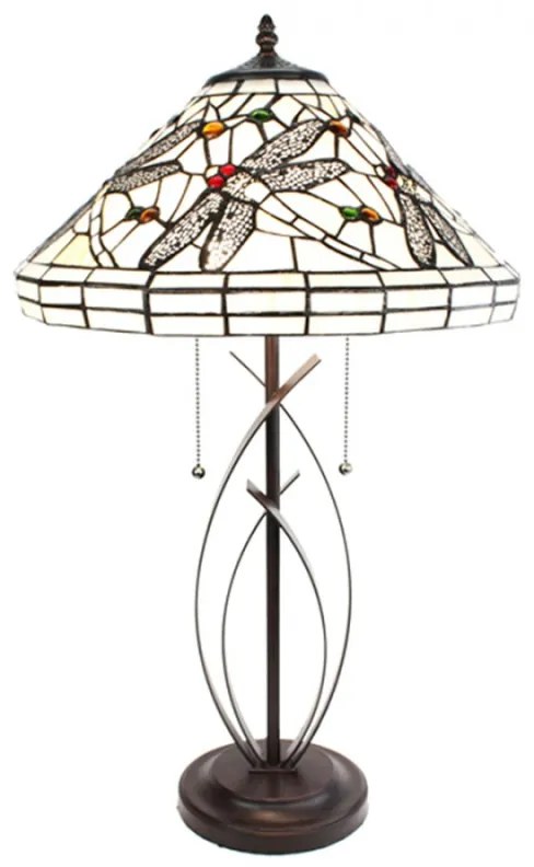 Stolní lampa Tiffany White Dragonfly – 41x69 cm