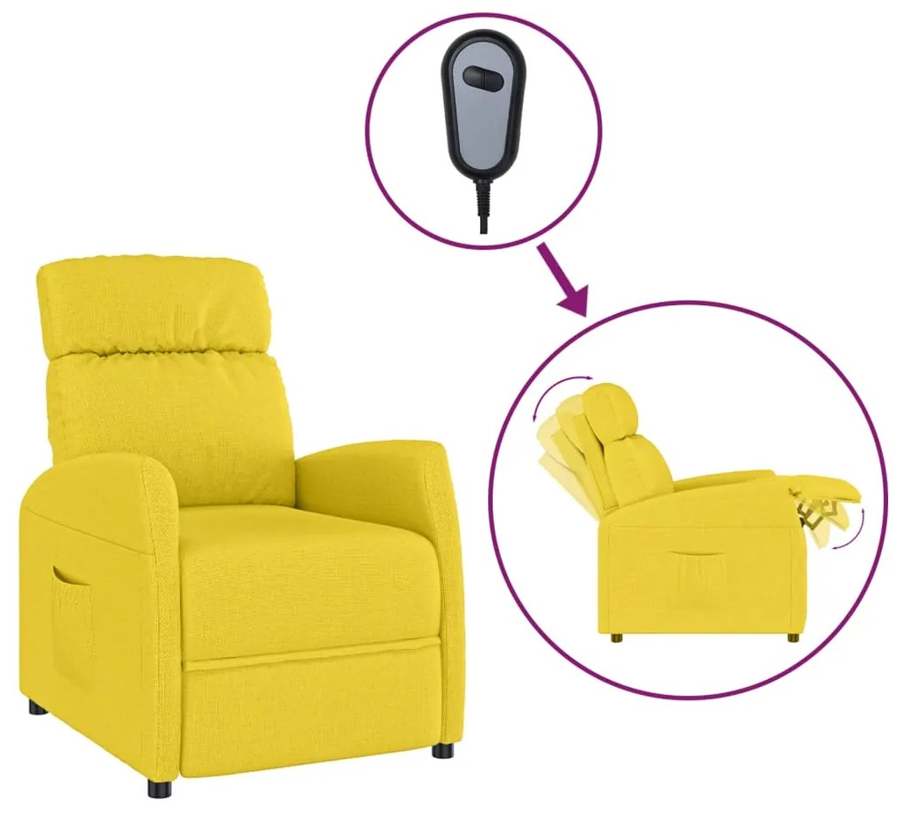 vidaXL Elektrické polohovací křeslo světle žluté textil
