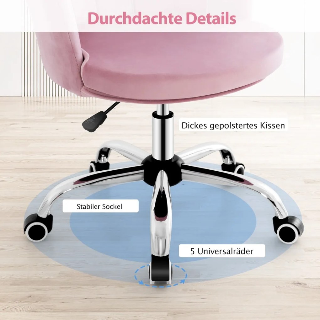 Costway Sametová kancelářská židle výškově nastavitelná s kolečky a ergonomická
