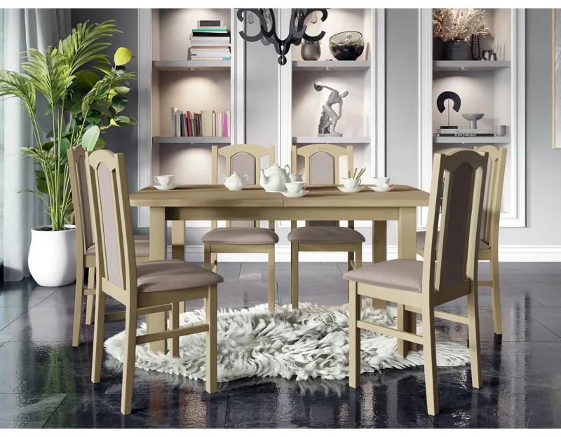 Rozkládací jídelní stůl se 6 židlemi AL06, Barva dřeva: bílá-L, Potah: 26x - Kronos 22