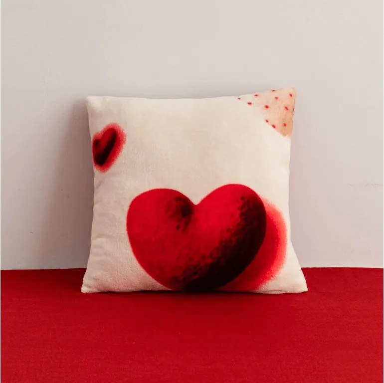Oboustranný povlak na polštářek DUO SENSE HEARTELLE 45x45 cm mikroplyš/flanel, krémový