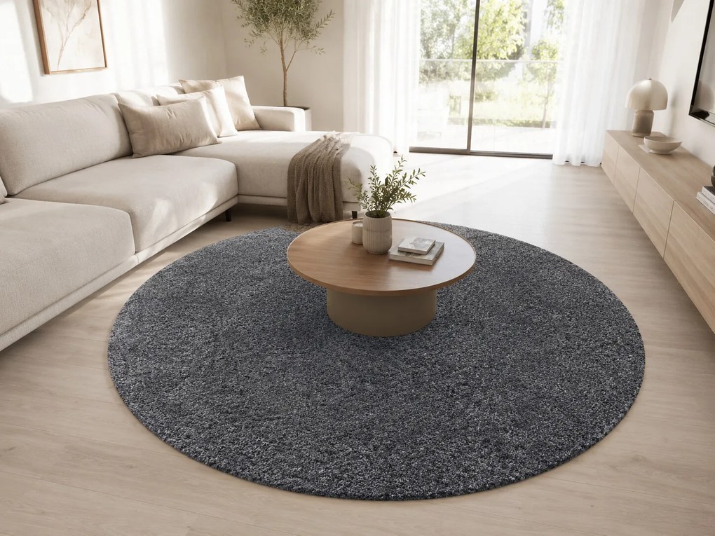 Ayyildiz, Kusový koberec Life Shaggy 1500 grey kruh, 80x80 (průměr) kruh, šedá, ložnice