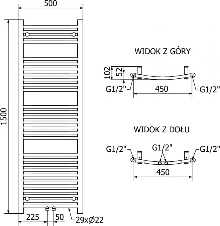 Mexen Ares, elektrické topné těleso 1500x500 mm + topná tyč 600 W, antracitová, W102-1500-500-2600-66
