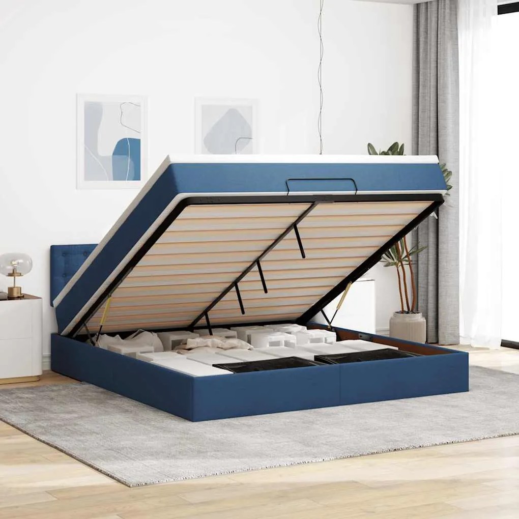 Osmanský rám postele s matrací modrá 90x190cm textil