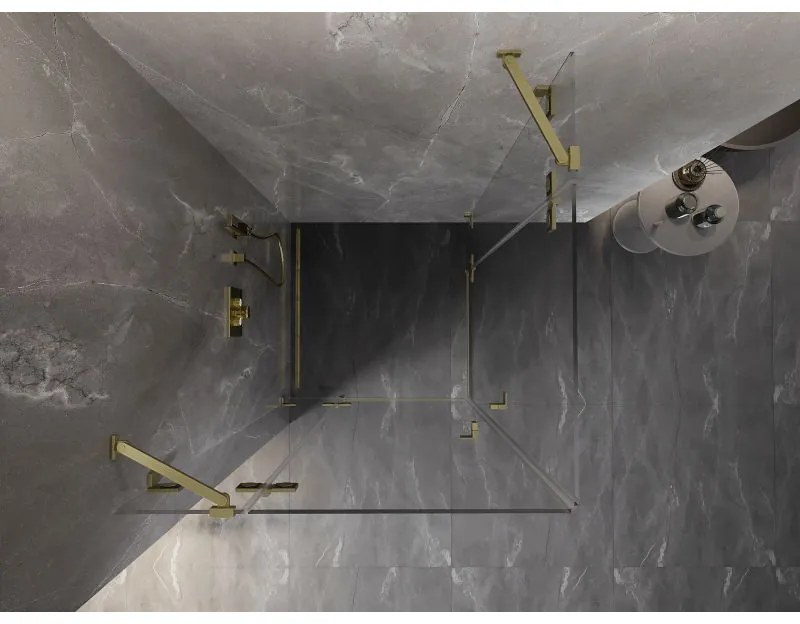 Mexen Lunar Duo, výklopný sprchový kout 105 x 105 cm, 8mm čiré sklo, zlatý matný profil, 834-105L-105P-55-00