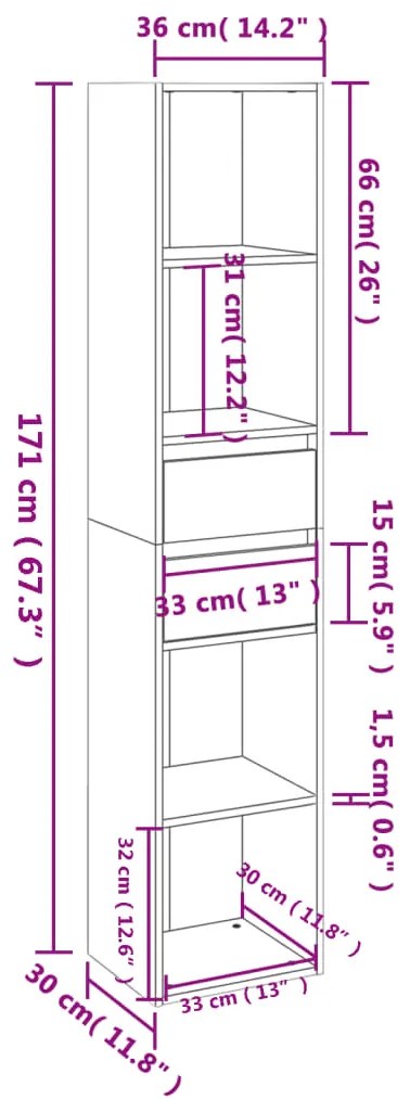 vidaXL Marketos Knihovna betonově šedá 36 x 30 x 171 cm kompozitní dřevo