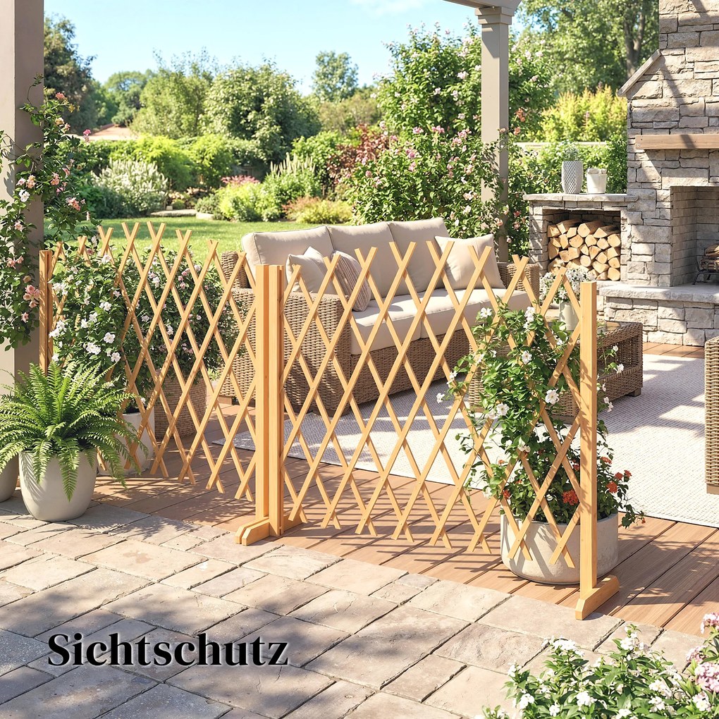 Sada 2 výsuvných nůžkových plotů Volně stojící nůžková zábrana s nožičkami 180 x 30 x 103 cm Hnědá barva