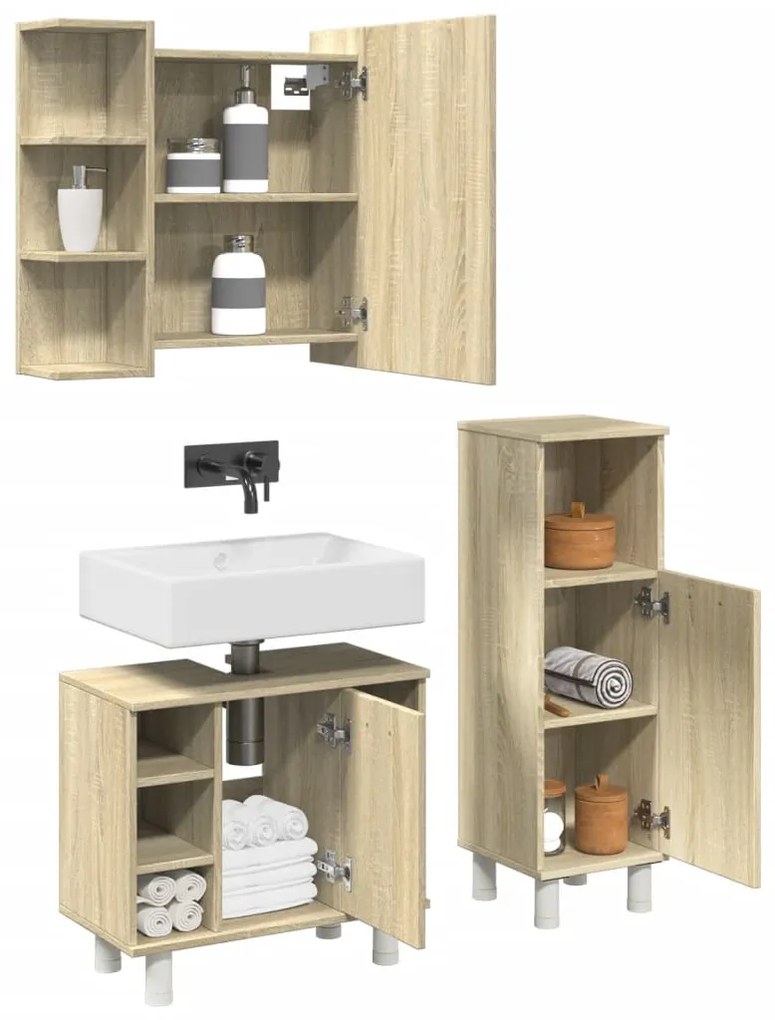 3dílný set koupelnového nábytku dub sonoma kompozitní dřevo 3324975