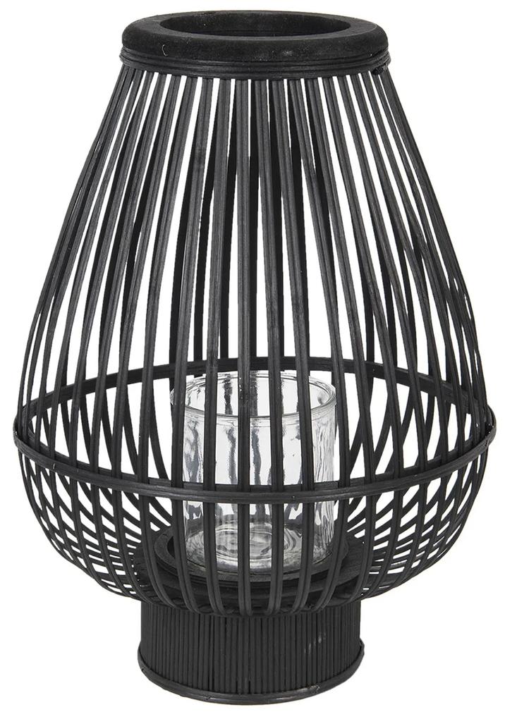 Černá dřevěná lucerna se skleněným válcem na svíčku Cotilde –  Ø 34*46 cm