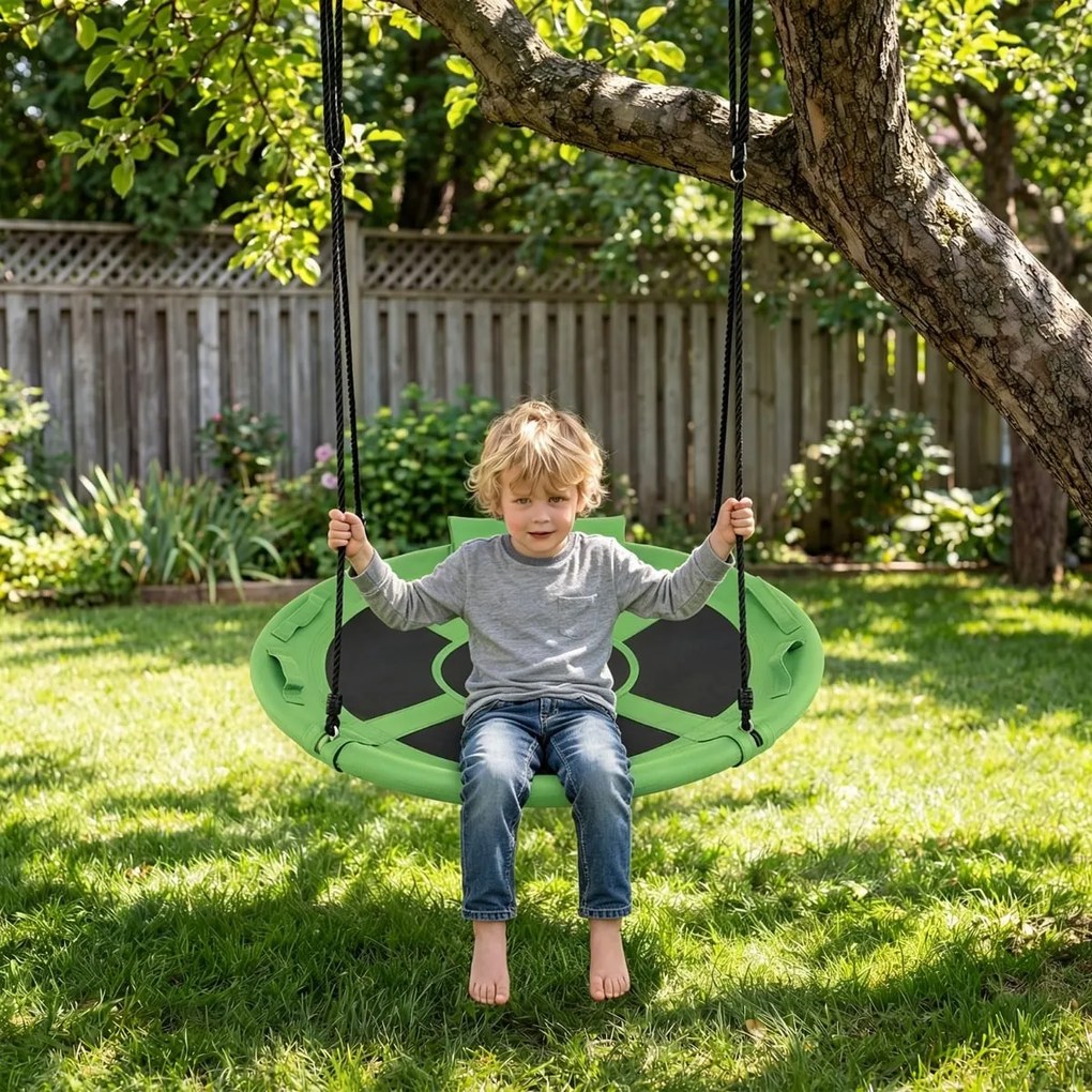 Costway Ø100 cm houpačka hnízdo s polštářky a madly dětská houpačka s 100-180 cm