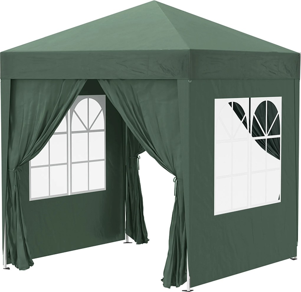 Outsunny skládací pavilon, pivní stan, 4 odnímatelné boční stěny, 2 okna, kovový rám, 2 x 2 m, tmavě zelená