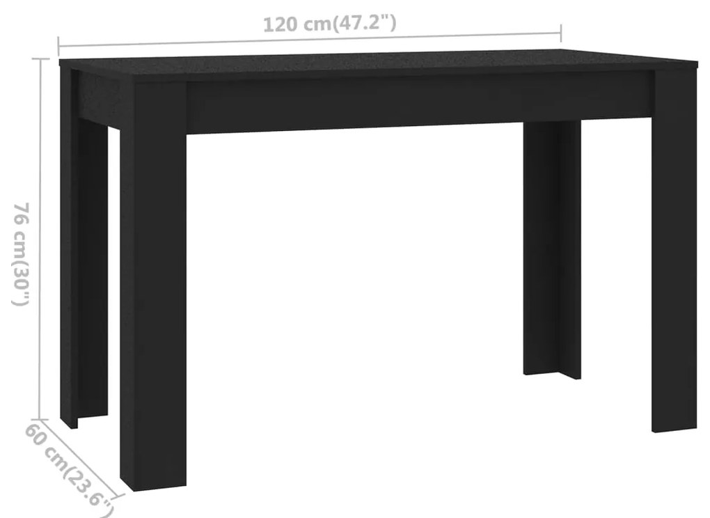 vidaXL Jídelní stůl černý 120 x 60 x 76 cm dřevotříska
