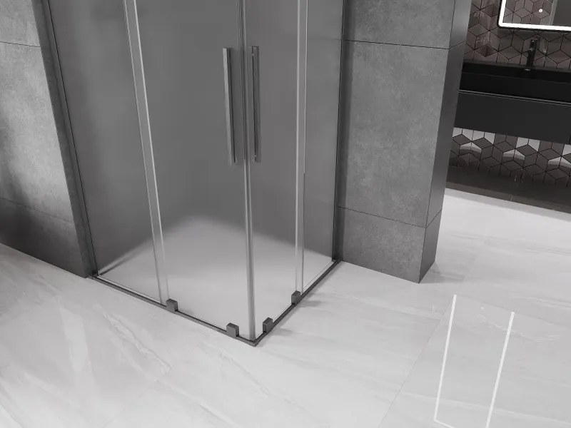 Mexen Velar L Duo, sprchový kout s posuvnými dveřmi 90 x 80 cm, 8mm sklo námraza, broušený grafit, 871-090-080-02-33-66