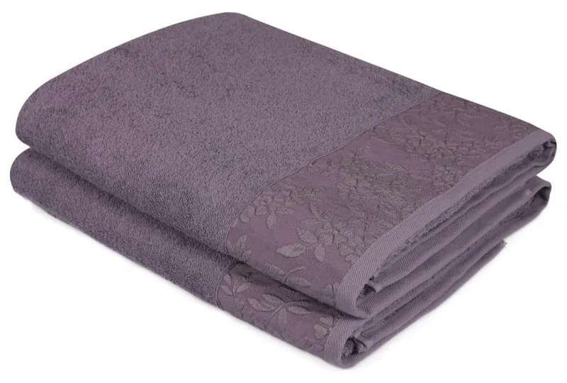 Sada 2 tmavě fialových ručníků z čisté bavlny, 90 x 150 cm