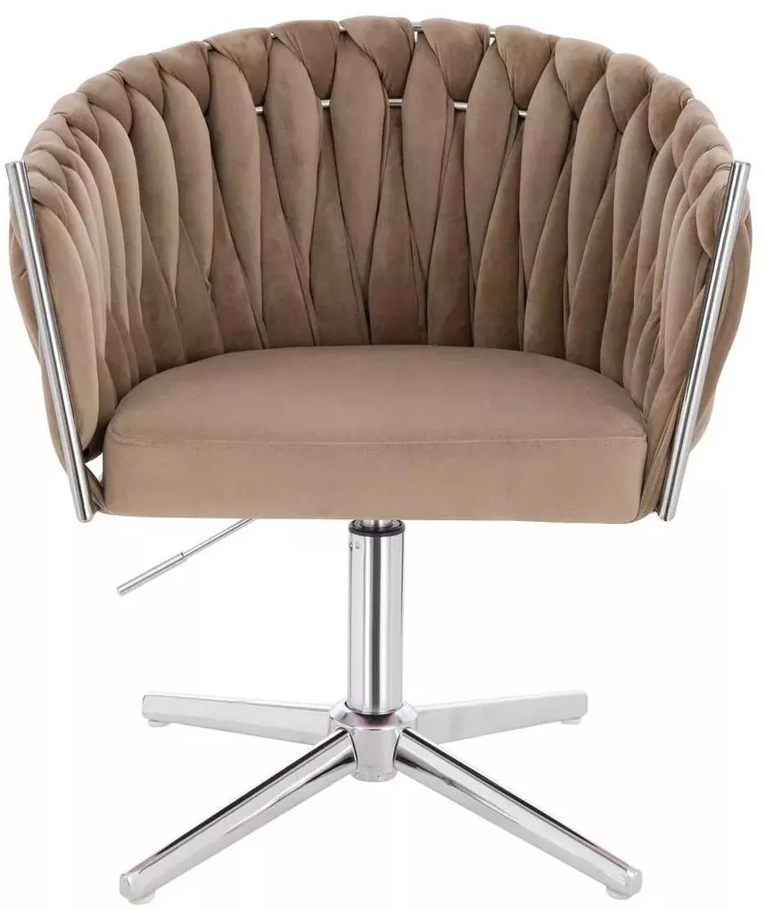 LuxuryForm DESIGN Otočná židle NORDEN VELUR na stříbrném kříži - latte