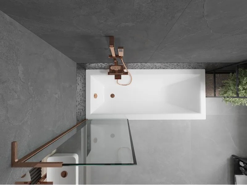 Mexen Next L, 1-křídlová vanová zástěna 60 x 150 cm, 6mm čiré sklo-černý vzor, ​​růžové zlato profil, 895-060-000-03-70-60