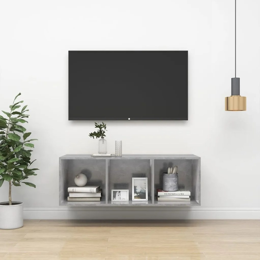 Nástěnná TV skříňka betonově šedá 37 x 37 x 107 cm dřevotříska
