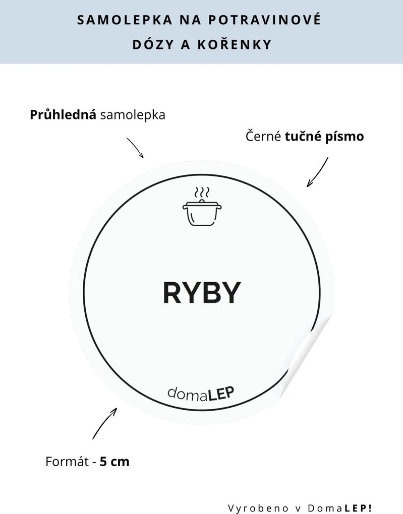 Samolepka na kořenky RYBY průhledná 5 cm tučné písmo