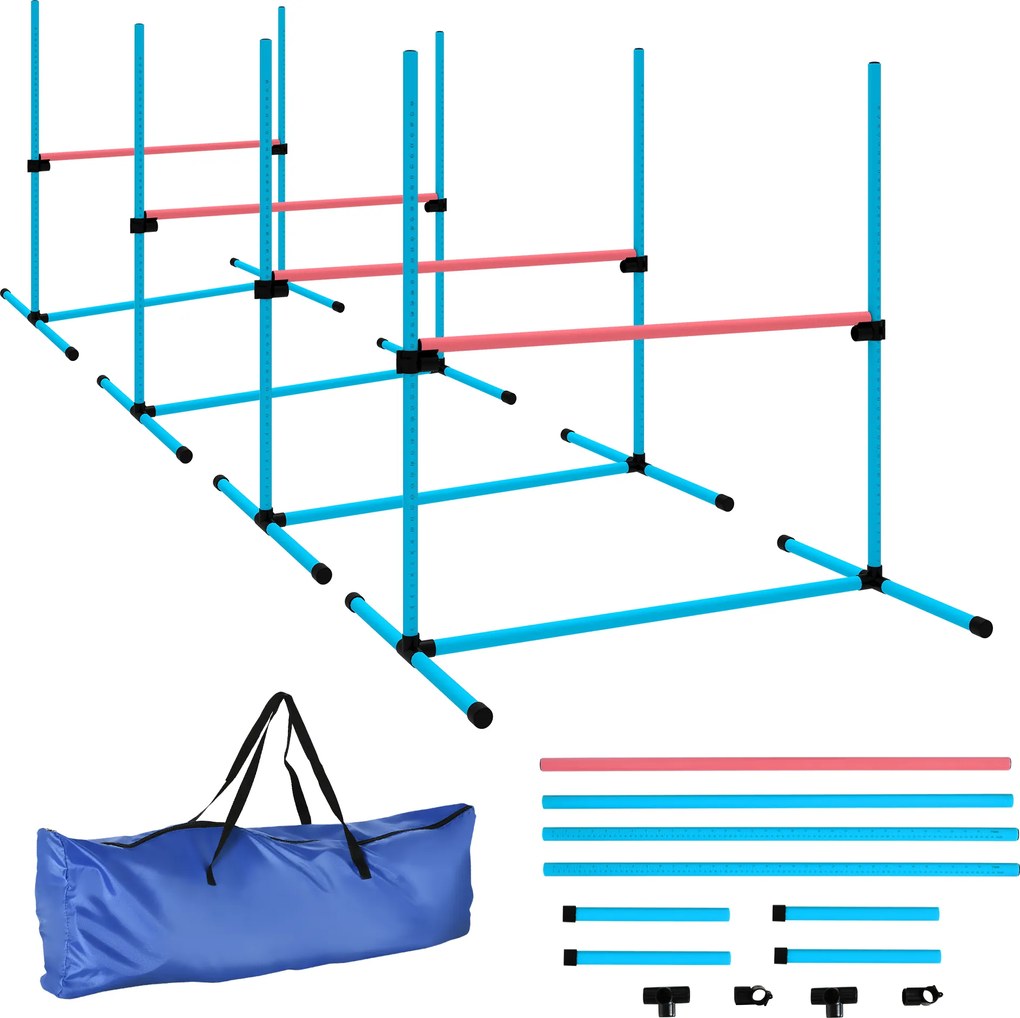 Agility set pro psy 4dílné výškově nastavitelné agility vybavení se 4 překážkami Přepravní taška 99 x 65 x 94 cm Světle modrá barva
