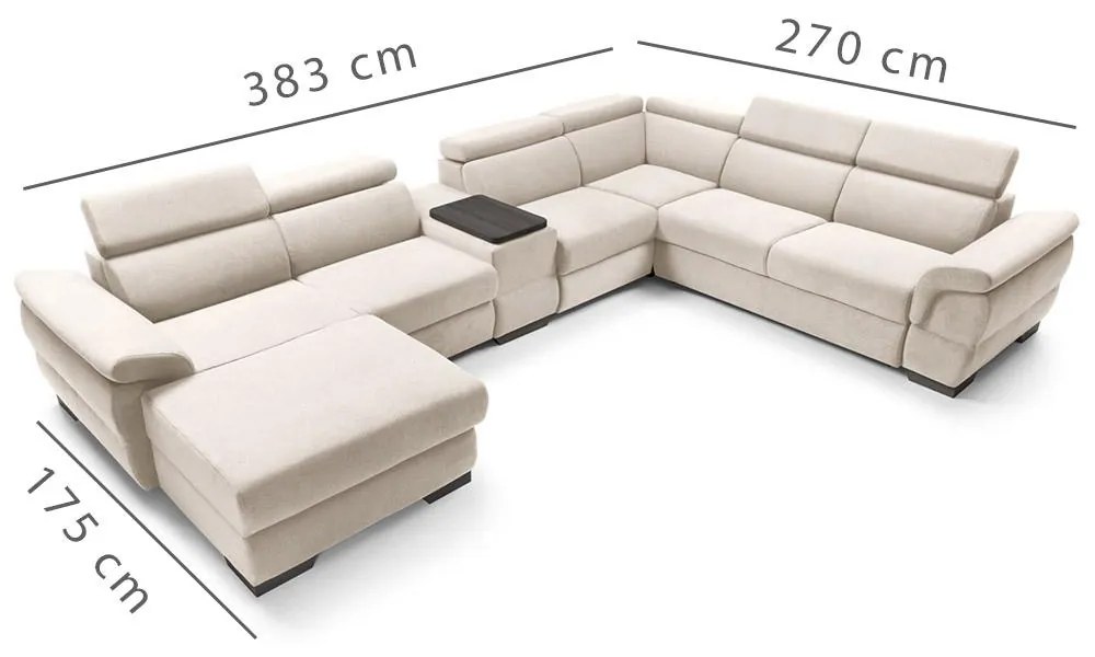 Sedací souprava BOLZANO U | 175x383x270 cm | rozkládací + 2x úložný prostor | pravá | VÝBĚR TKANIN