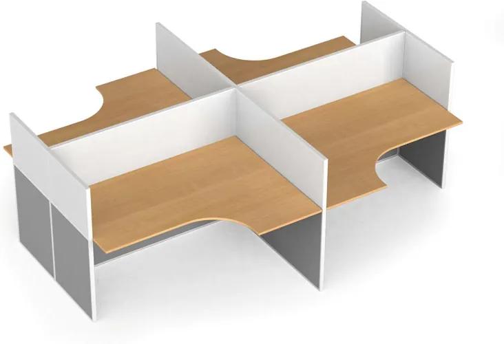 B2B Partner Rohový kancelářský pracovní stůl PRIMO s paravany, uzavřený, magnetická tabule, 4 místa, bříza