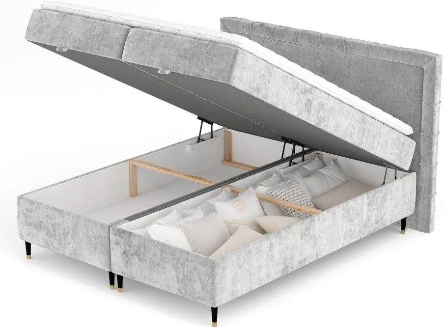 Světle šedá boxspring postel s úložným prostorem 160x200 cm Voyage – Maison de Rêve