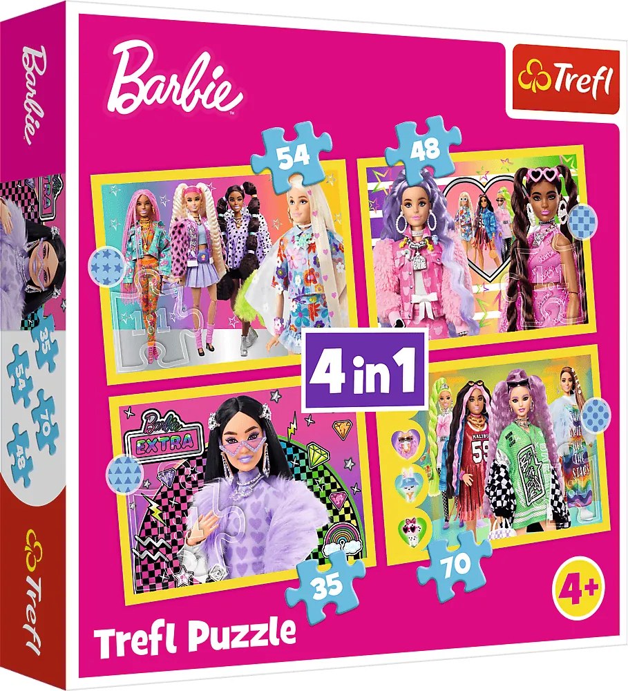Puzzle trefl puzzle veselý svět barbie 4v1 (35, 48, 54, 70 dílků)