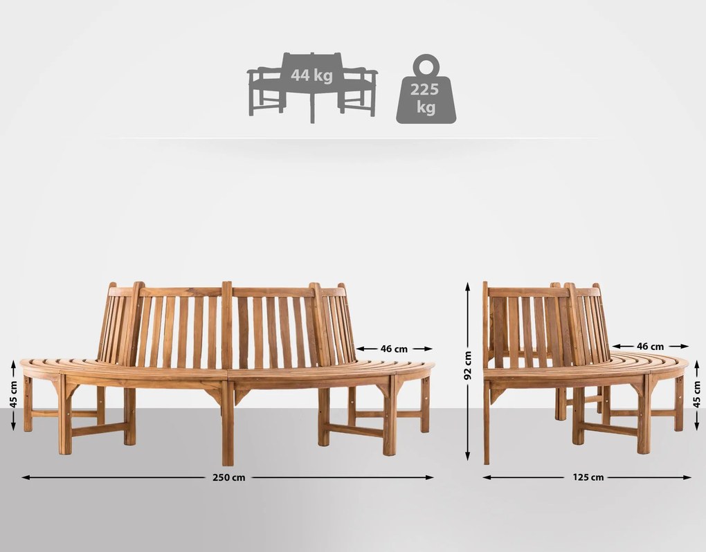 Lavice kolem stromu Leming půlkruhové provedení 250 cm – teaková