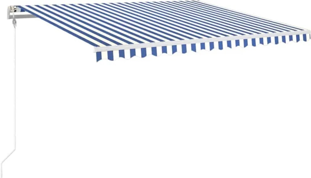 Automatická markýza LED a senzor větru 450 x 350 cm modrobílá 3069011