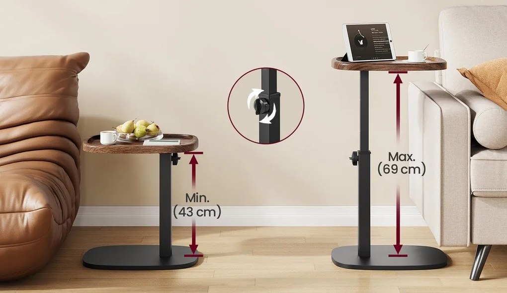 Výškově nastavitelný odkládací stolek Vasagle Cujo 40 cm černý/ořech